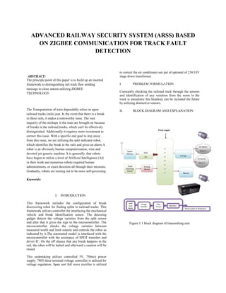 Advanced railway security system (arss) based on zigbee communication for track fault detection ...