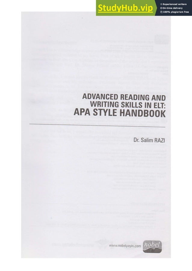 Advanced Reading And Writing Skills In ELT APA Style Handbook | PPT
