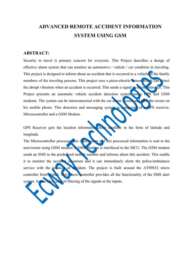 Advanced remote accident information system using gsm | PDF