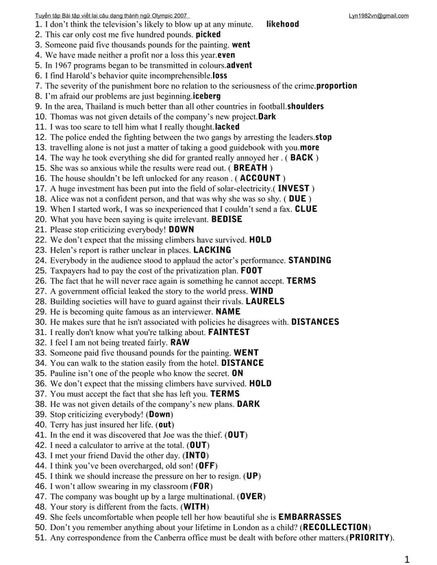 Advanced rewrite exercises with keys | DOC