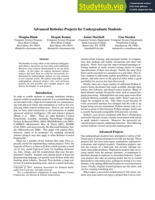 Advanced Robotics Projects For Undergraduate Students | PDF