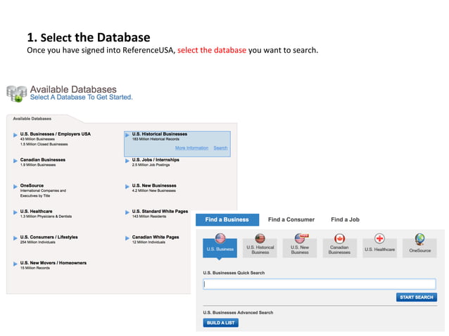 ReferenceUSA Advanced search/building a list | PPT