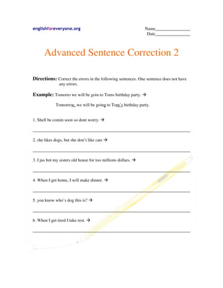 Advanced sentence correction 2 | PDF