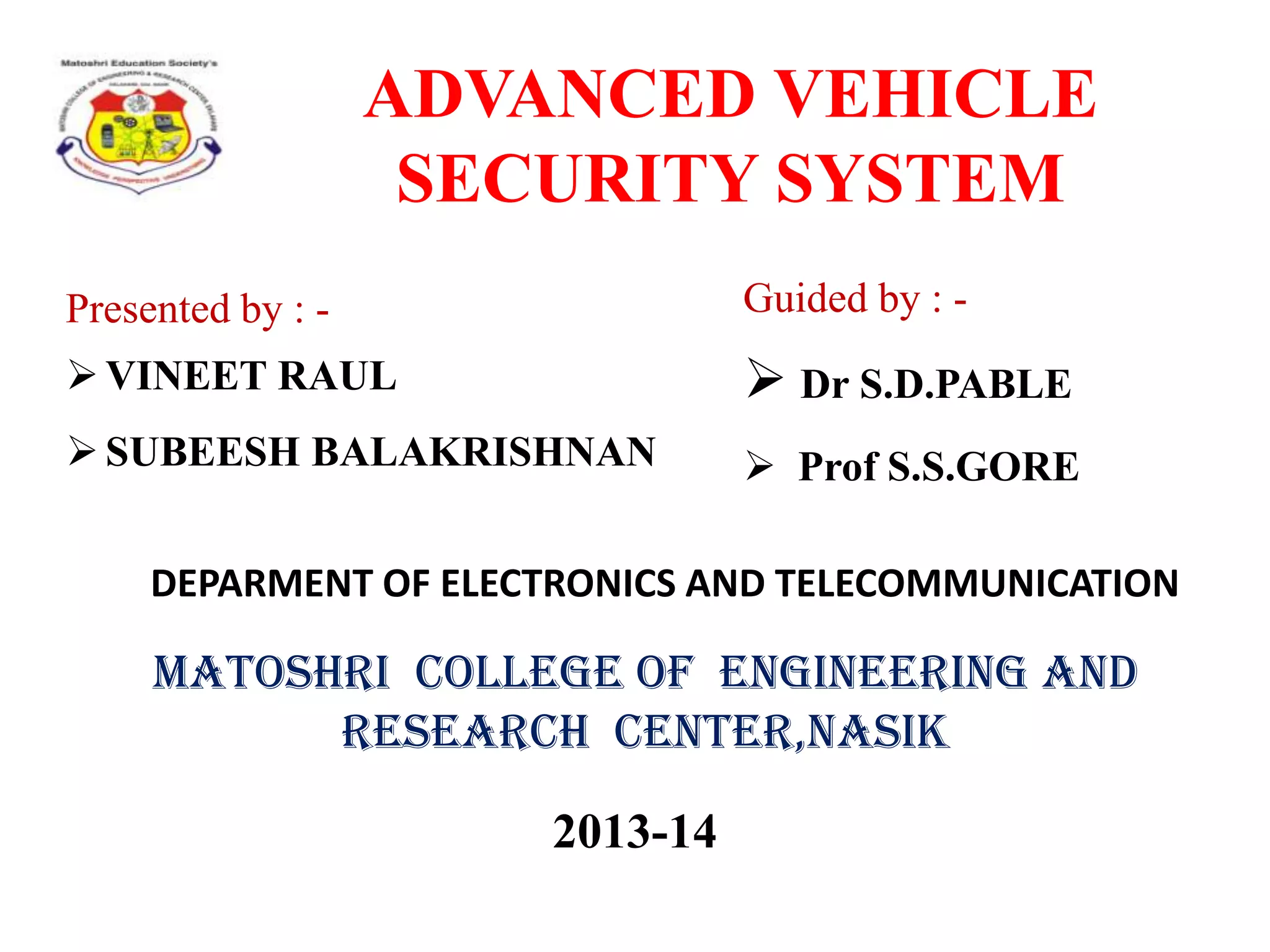 Advanced Vehicle Security System Using Fingerprint And Gsm New Ppt