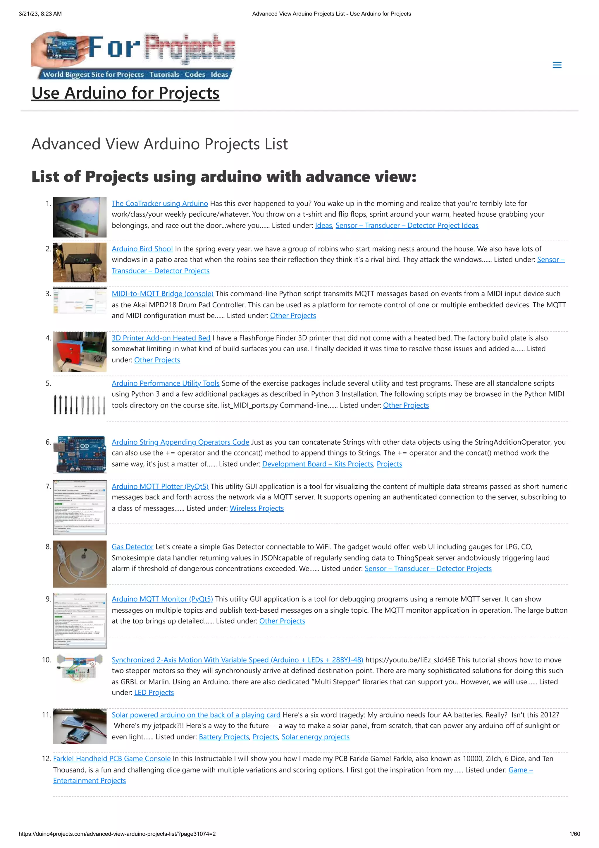 Advanced View Arduino Projects List Use Arduino For Projects 2pdf