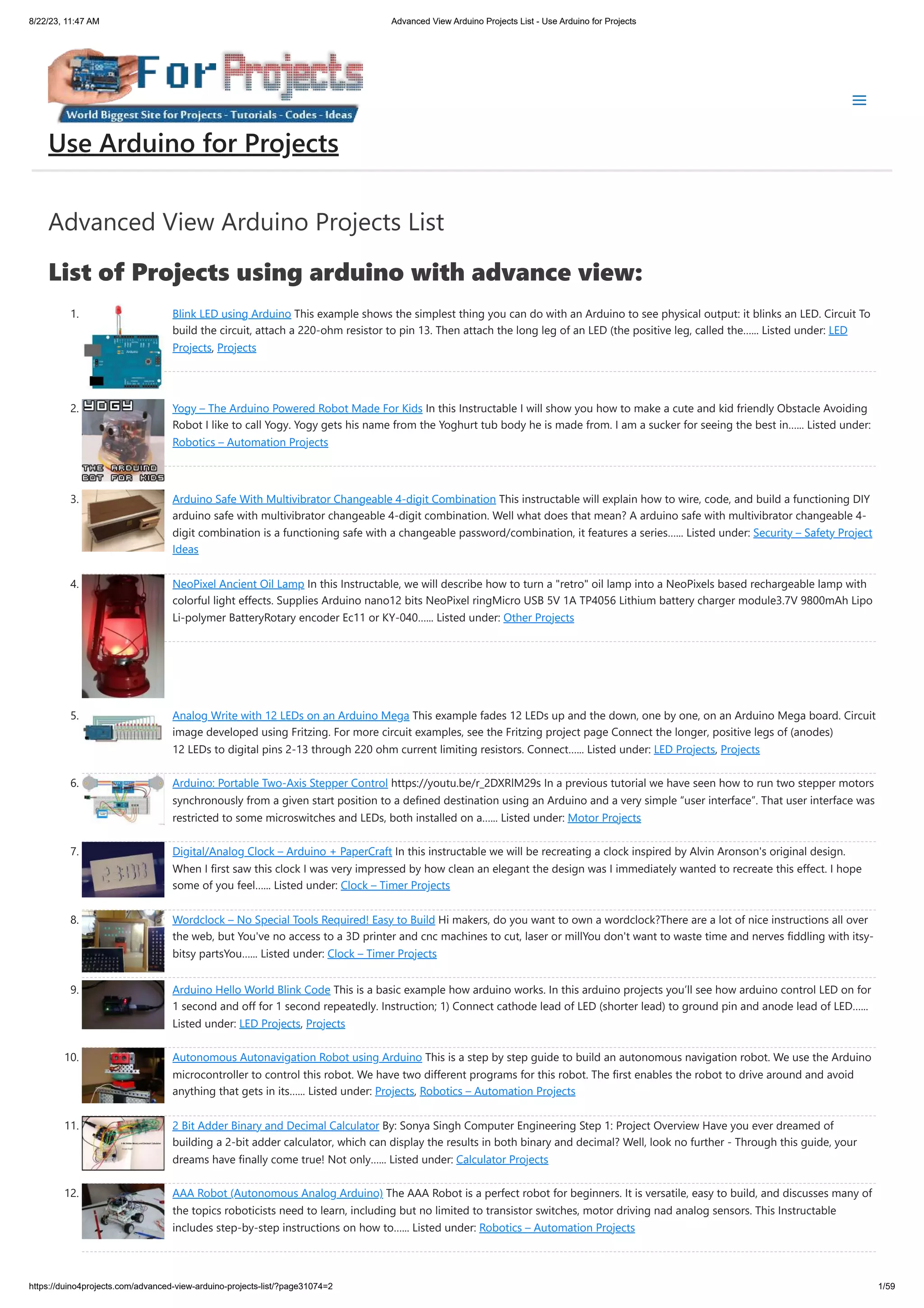 Advanced View Arduino Projects List Use Arduino For Projects 2pdf