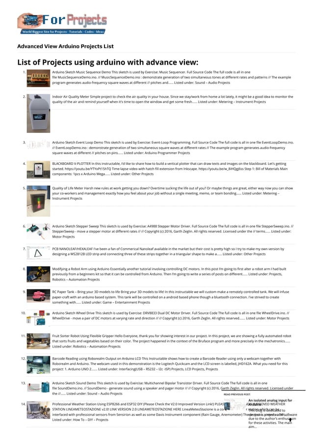 Advanced View Arduino Projects List Use Arduino For Projects Pdf