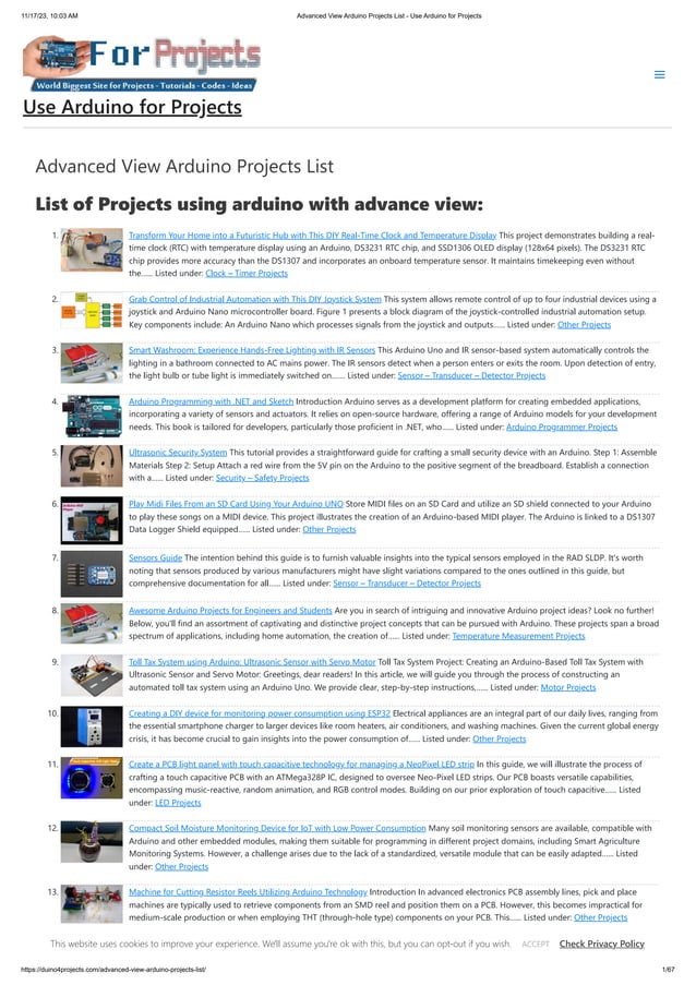 Advanced View Arduino Projects List Use Arduino For Projectspdf