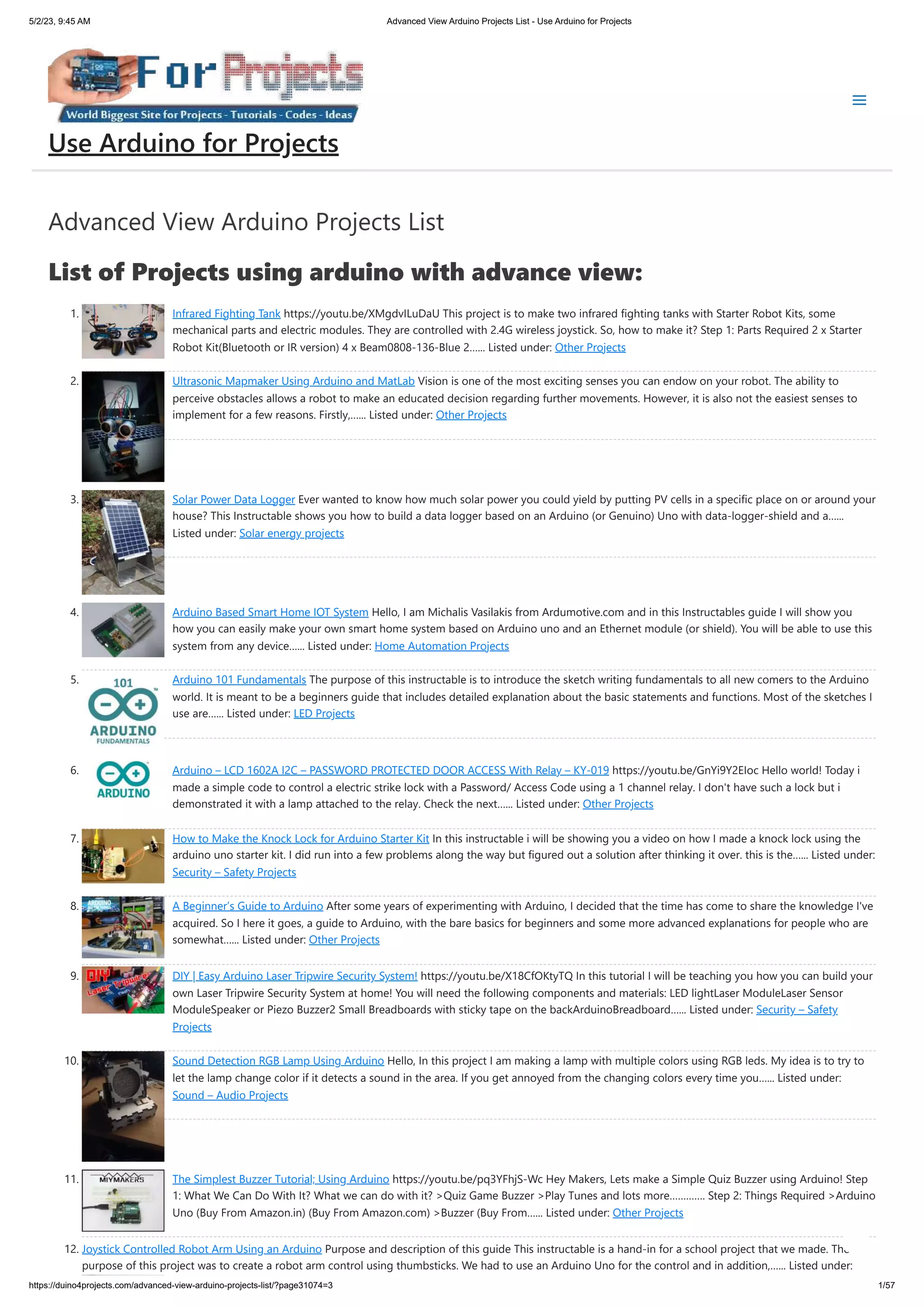 Advanced View Arduino Projects List Use Arduino For Projects 3pdf