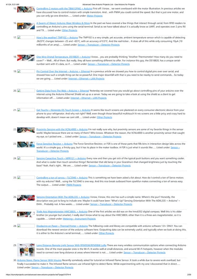 Advanced View Arduino Projects List Use Arduino For Projects 4pdf Computer Peripherals