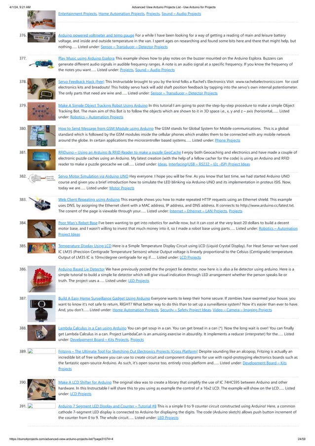 Advanced View Arduino Projects List Use Arduino For Projects 4pdf Computer Peripherals