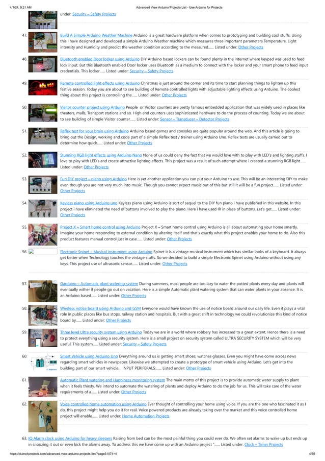 Advanced View Arduino Projects List Use Arduino For Projects 4pdf Computer Peripherals