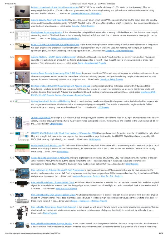 Advanced View Arduino Projects List Use Arduino For Projects 4pdf Computer Peripherals