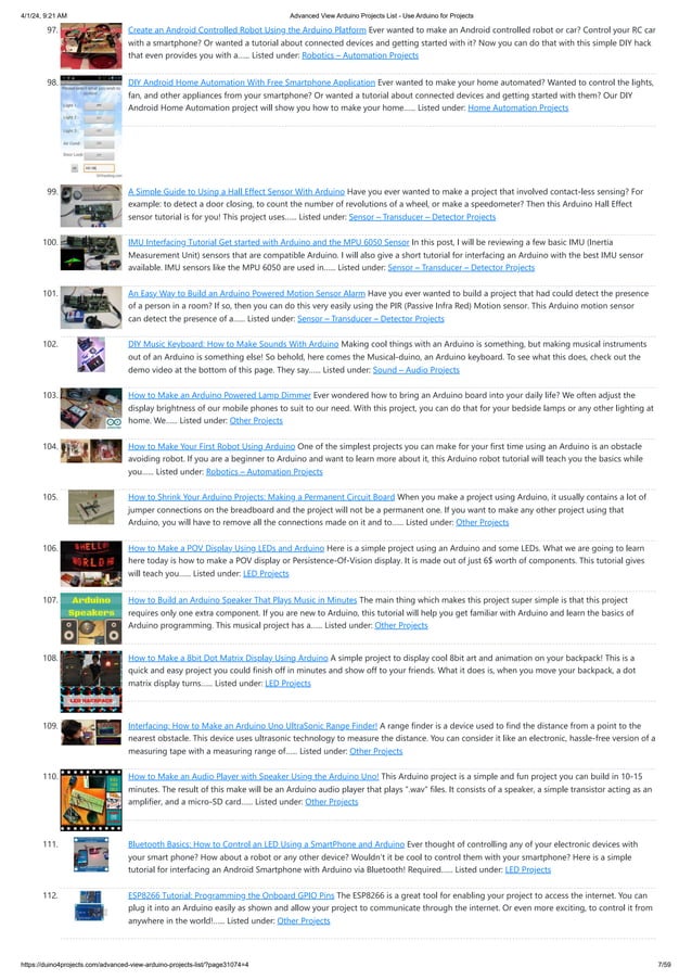 Advanced View Arduino Projects List Use Arduino For Projects 4pdf Computer Peripherals
