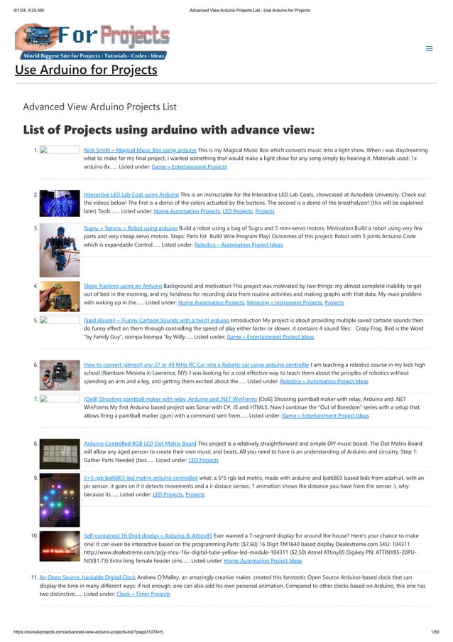 Advanced View Arduino Projects List Use Arduino For Projects 5pdf