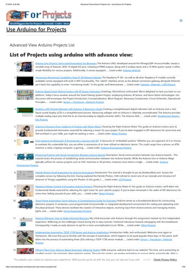 Advanced View Arduino Projects List - Use Arduino for Projects 1.pdf