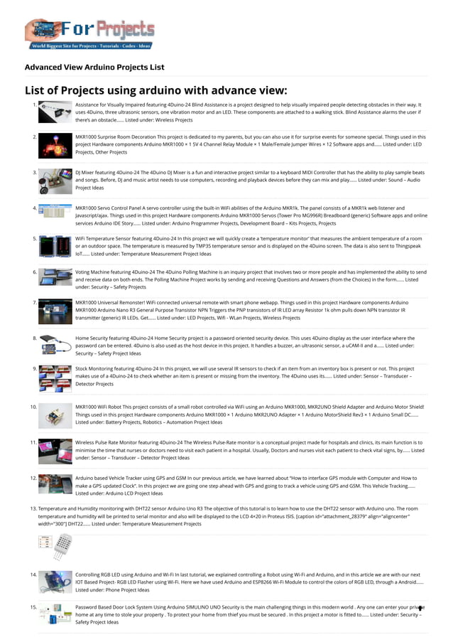 Advanced View Arduino Projects List Use Arduino For Projects 3pdf