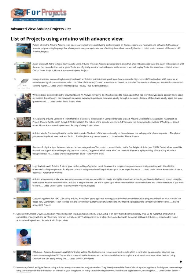 Advanced view arduino projects list use arduino for projects (4) | PDF
