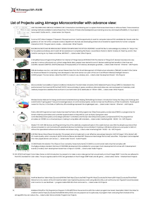 Advanced View Of Atmega Microcontroller Projects List At Mega32 Avr Pdf