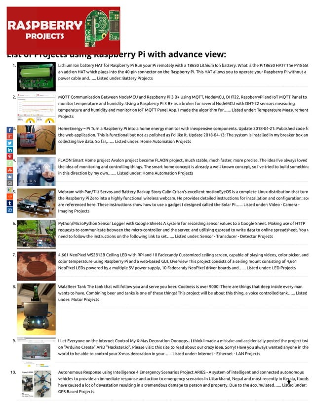Advanced view of projects raspberry pi list raspberry pi projects | PDF