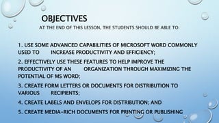 ADVANCED WORD PROCESSING SKILLS power point | PPTX