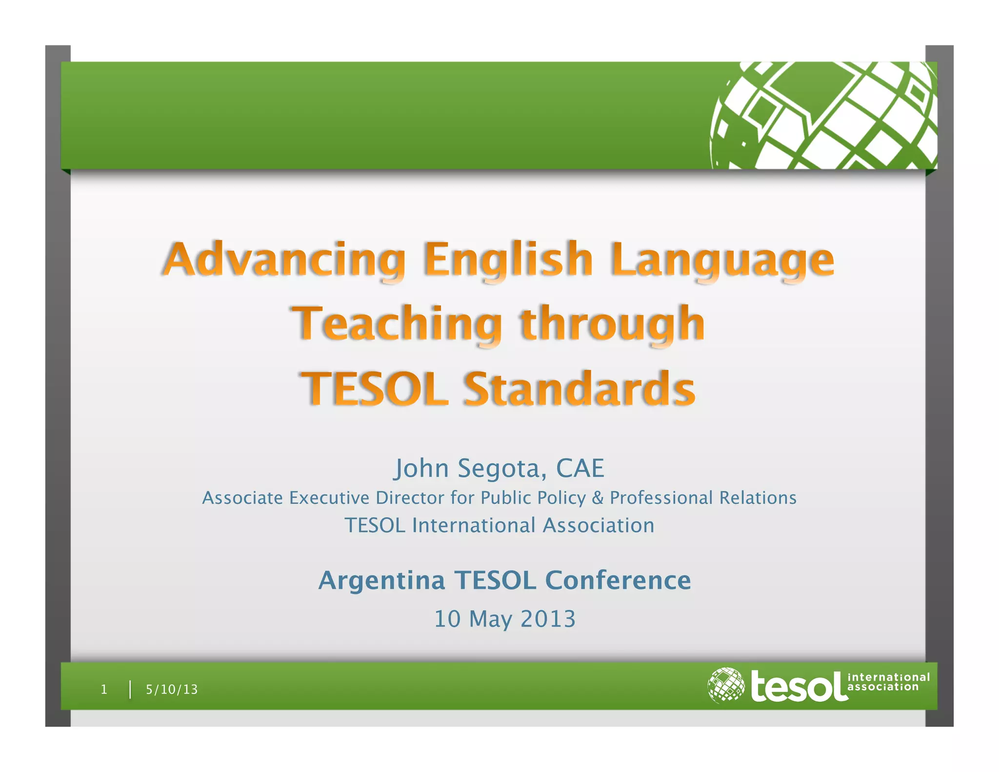 Advancing English Language Teaching through TESOL Standards | PDF