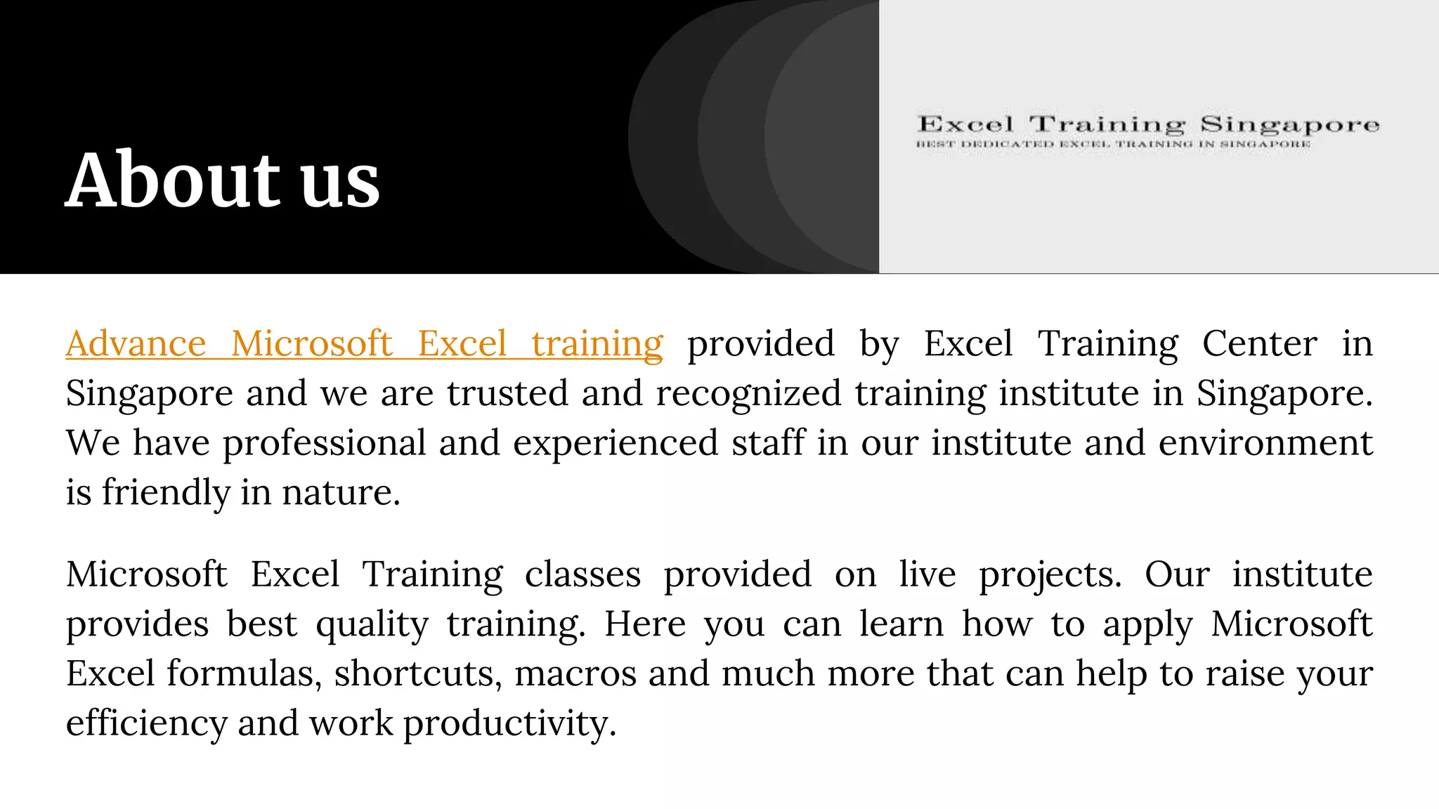 Advance Microsoft Excel Training in Singapore | Training By Experts | PPT