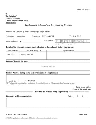 Advance leave application | DOCX | Careers