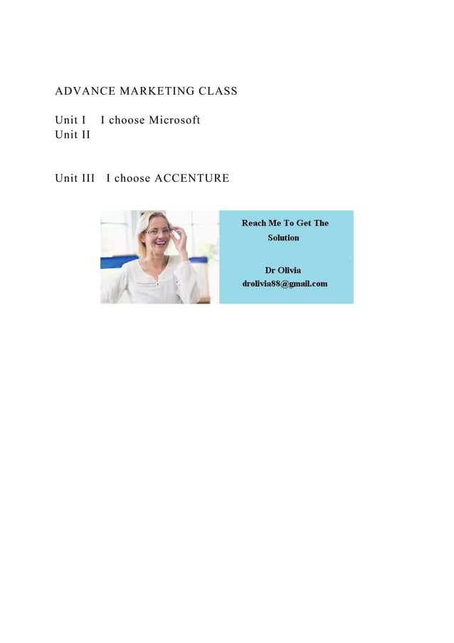 ADVANCE MARKETING CLASSUnit I I choose Microsoft Unit II.docx