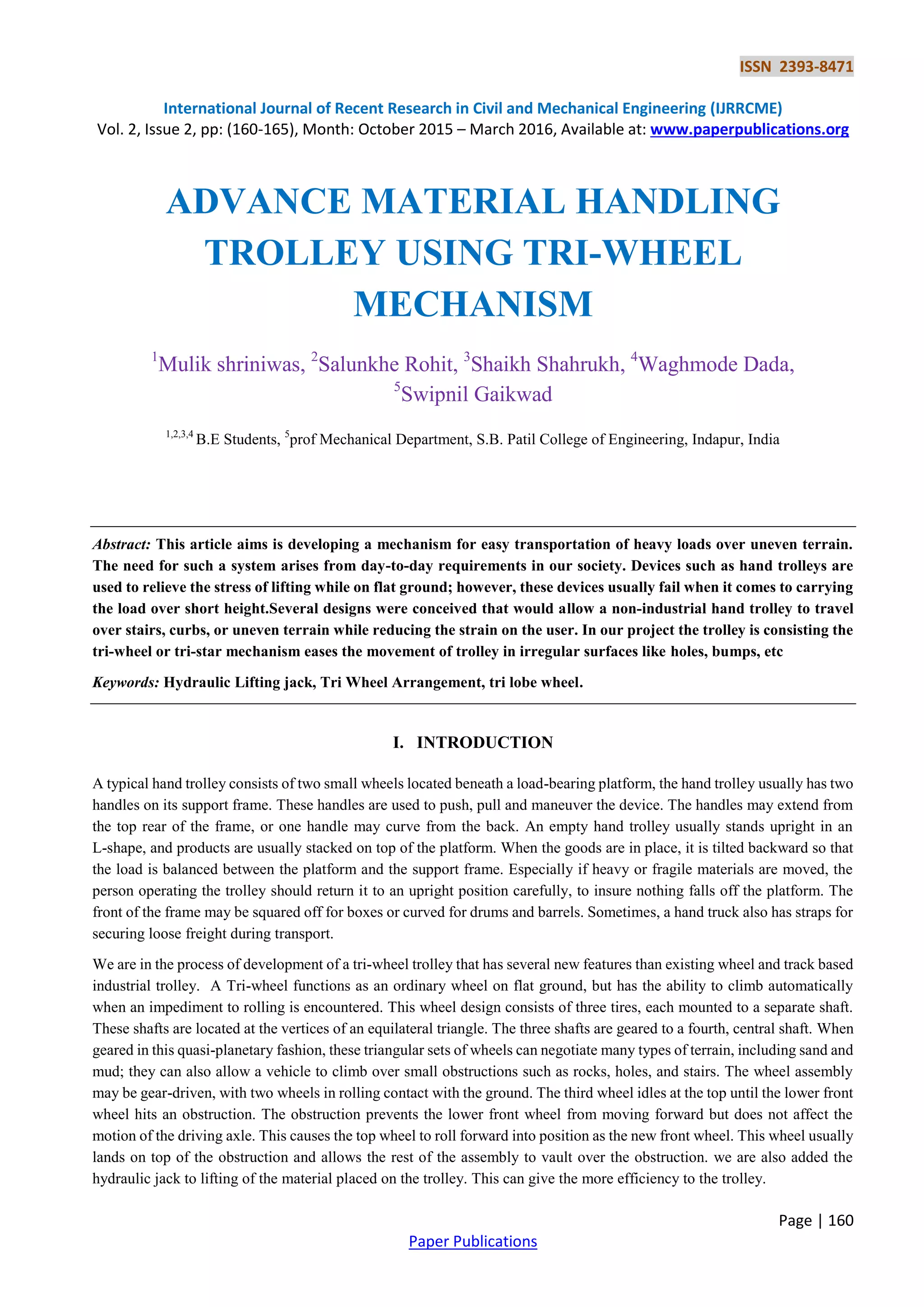 ADVANCE MATERIAL HANDLING TROLLEY USING TRI-WHEEL MECHANISM | PDF