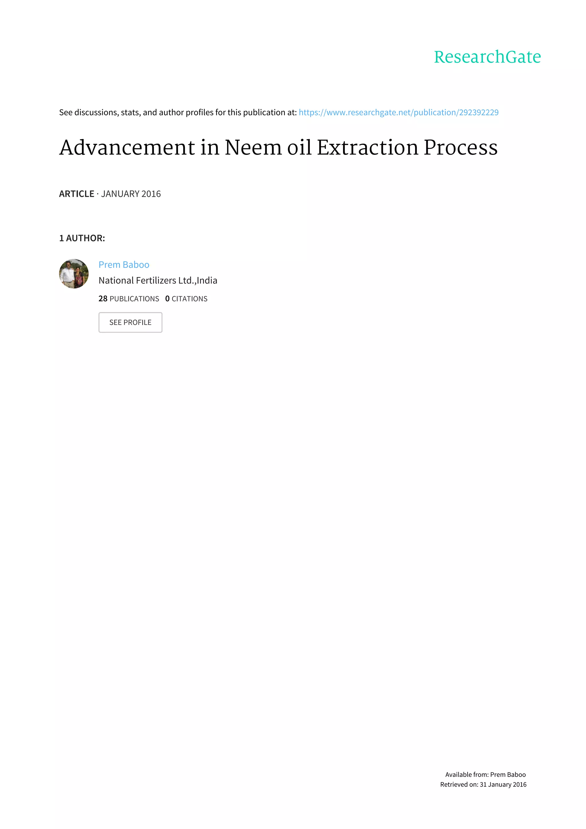 Advancement in neem oil extraction process | PDF
