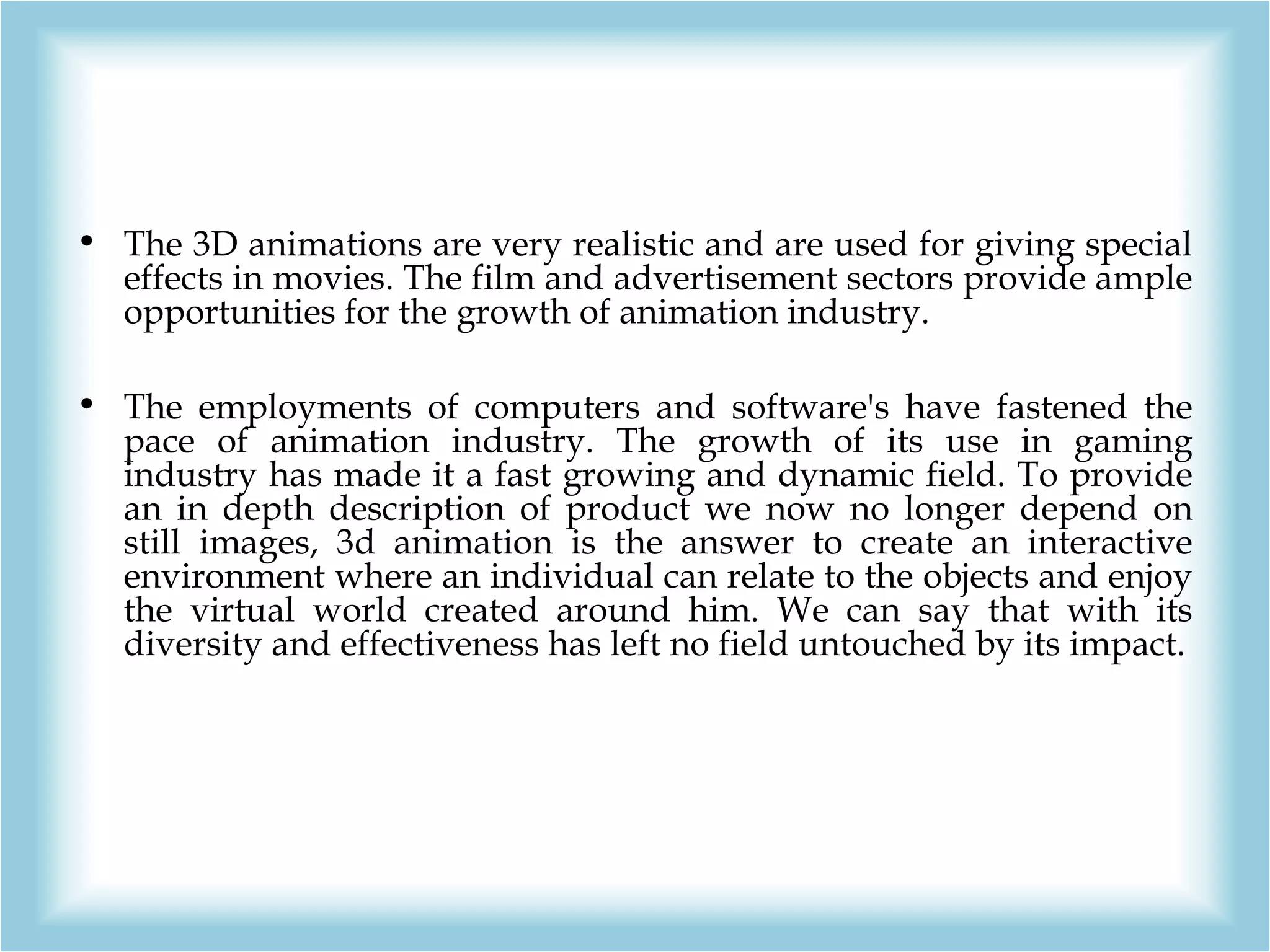Advancement of 3D Animation Industry | PPT