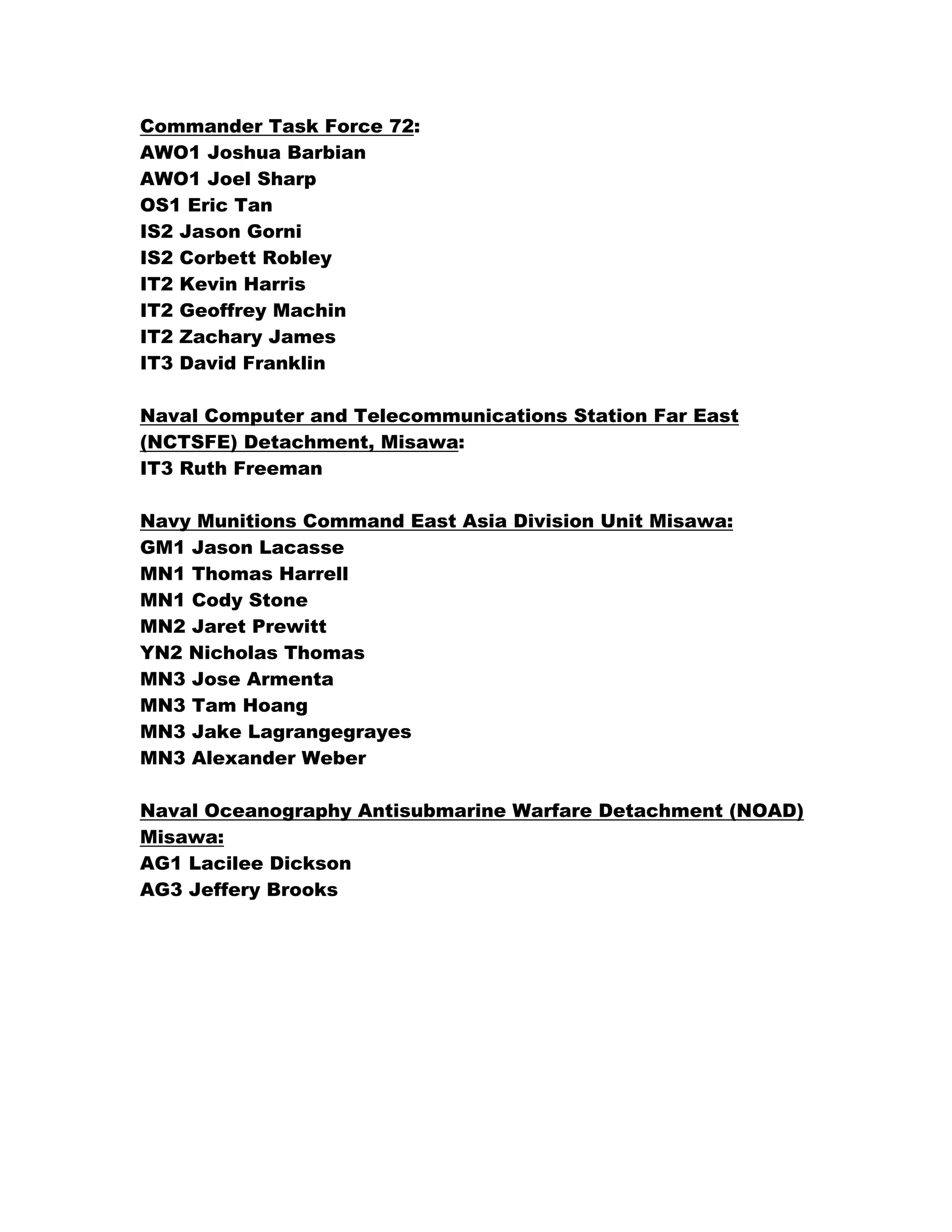 Navy Misawa Advancement Results (Exam Cycle 215) | PDF