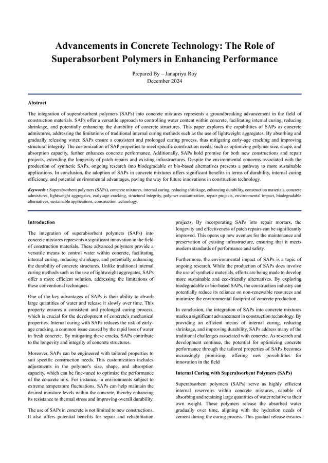Advancements in Concrete Technology Using Super Absorbent Polymer | PDF