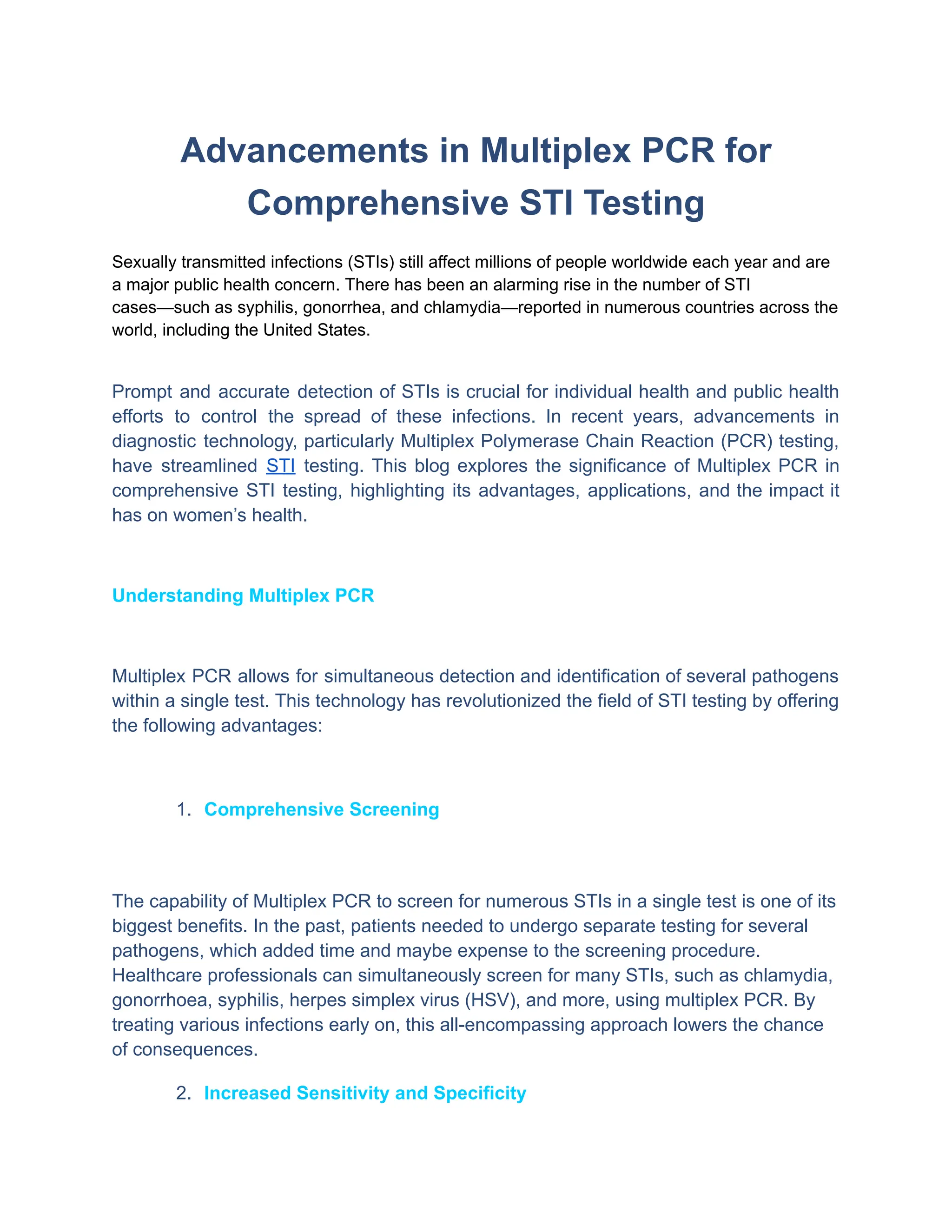 Advancements in Multiplex PCR for Comprehensive STI Testing | PDF