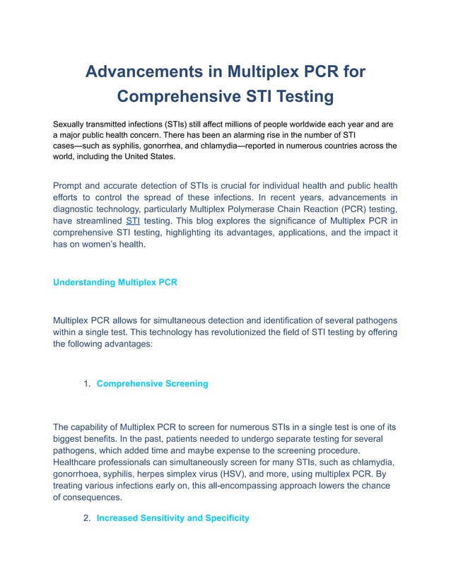 Advancements in Multiplex PCR for Comprehensive STI Testing | PDF