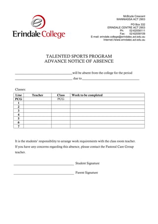 Advance notice of absence | DOC