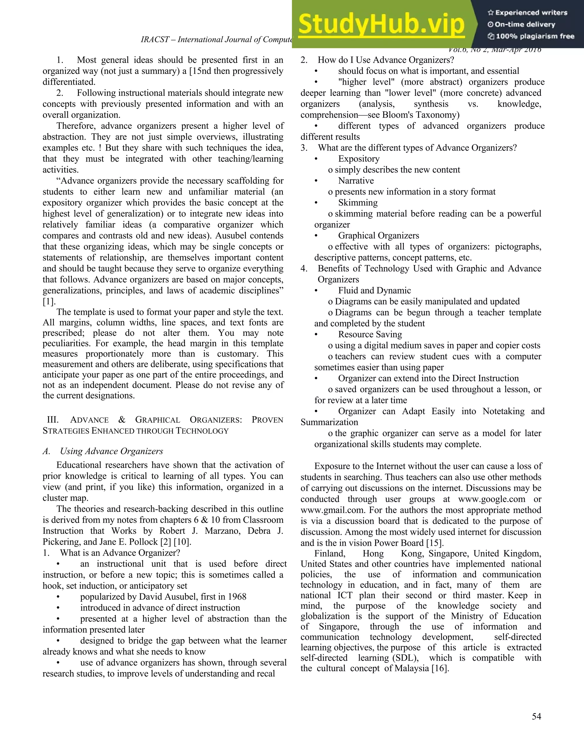 Advance Organizer Cognitive Instructional Strategy | PDF