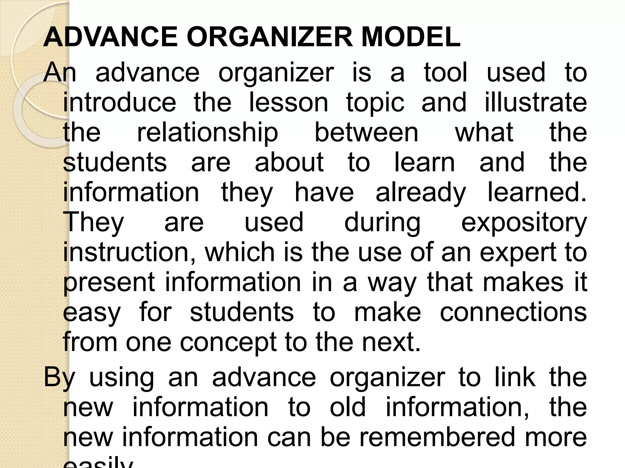 Advance orgniser model | PPTX | Education industry | Industries