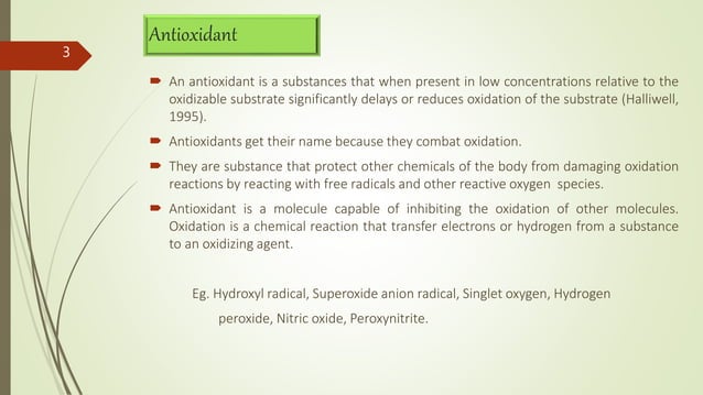 PPT on Protective Activity Of Certain Important Antioxidant | PPTX | Chemistry | Science