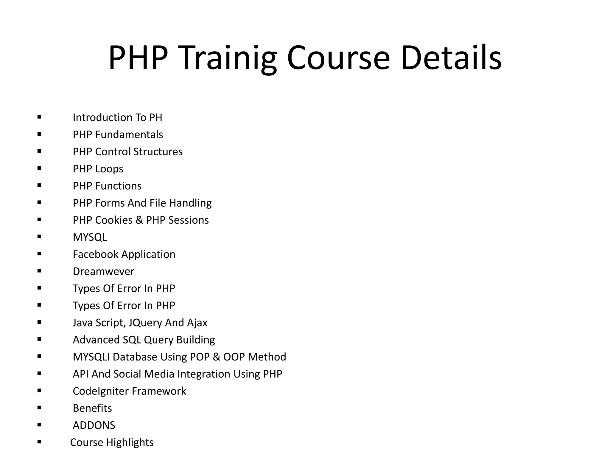 Advance php training course | PPT