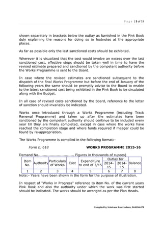Advance planning of works programme in Indian Railways alongwith with ...