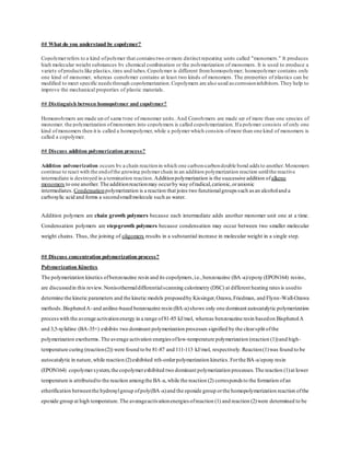 Advance polymer chemistry - Shan Chowdhury | DOCX