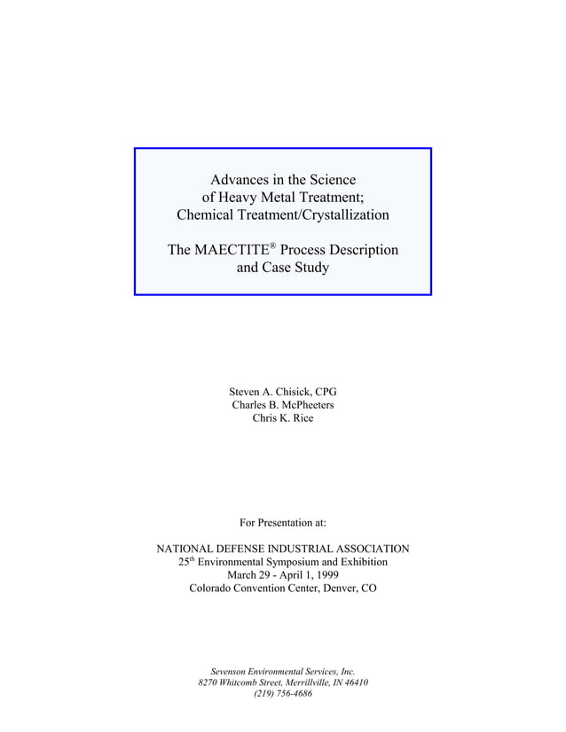 Advances in Heavy Metal Fixation, Chemical Treatment/Crystallization ...