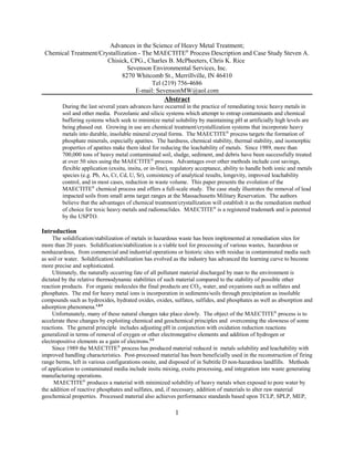 Advances in Heavy Metal Fixation, Chemical Treatment/Crystallization ...