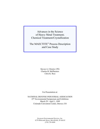 Advances in Heavy Metal Fixation, Chemical Treatment/Crystallization ...