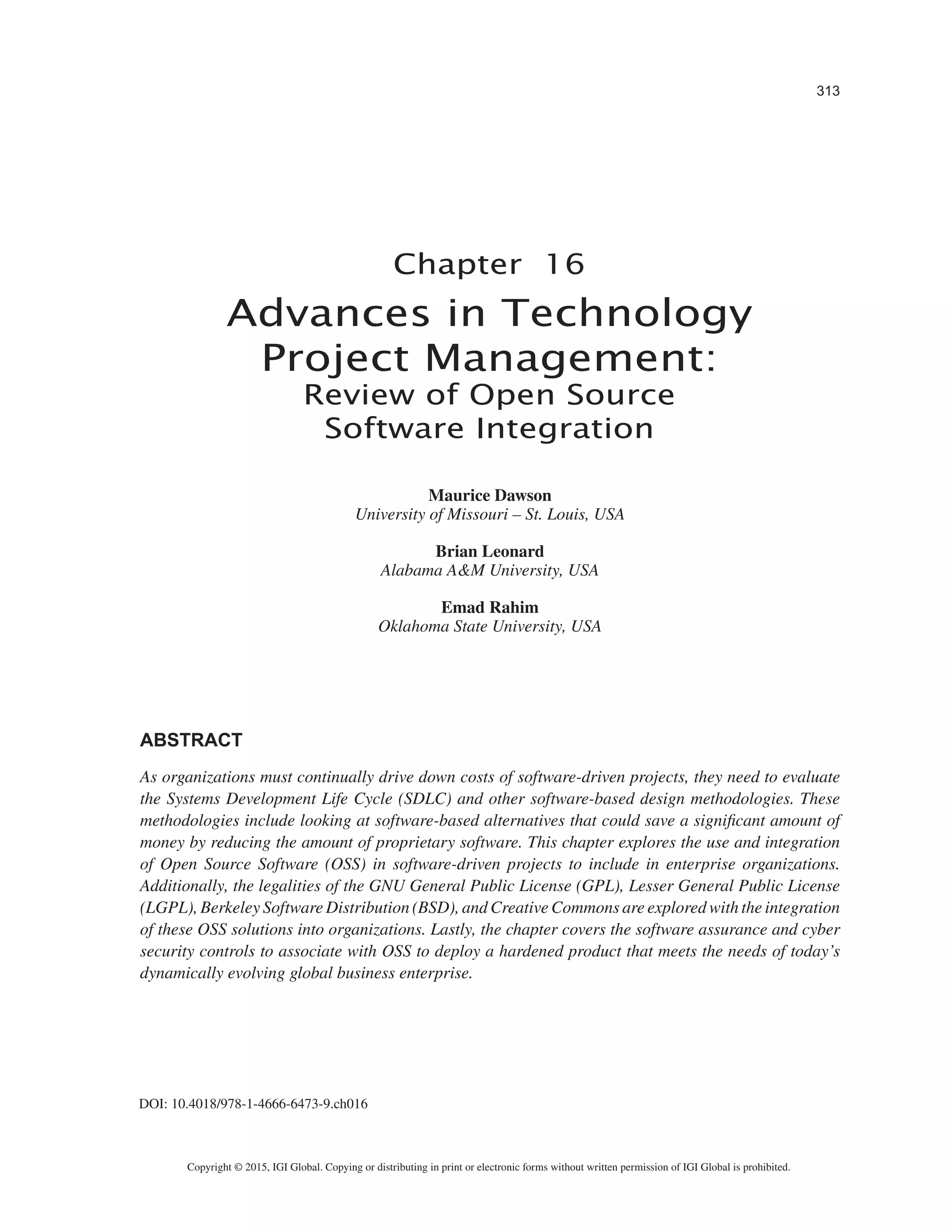 Advances in Technology Project Management: Review of Open Source ...