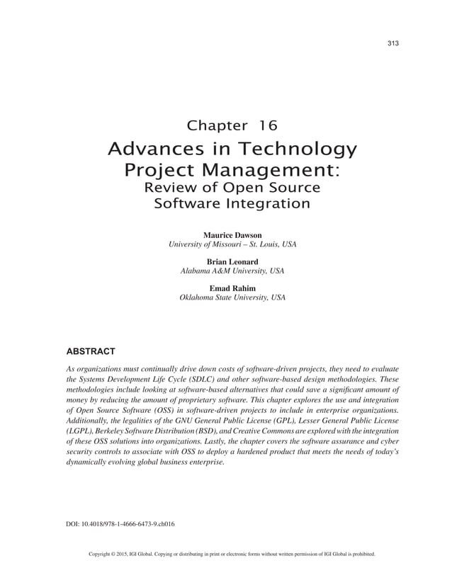 Advances in Technology Project Management: Review of Open Source Software Integration | PDF