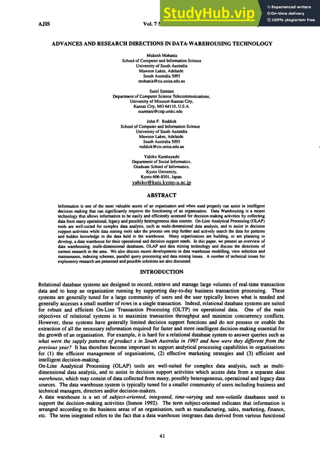 Advances And Research Directions In Data-Warehousing Technology | PDF