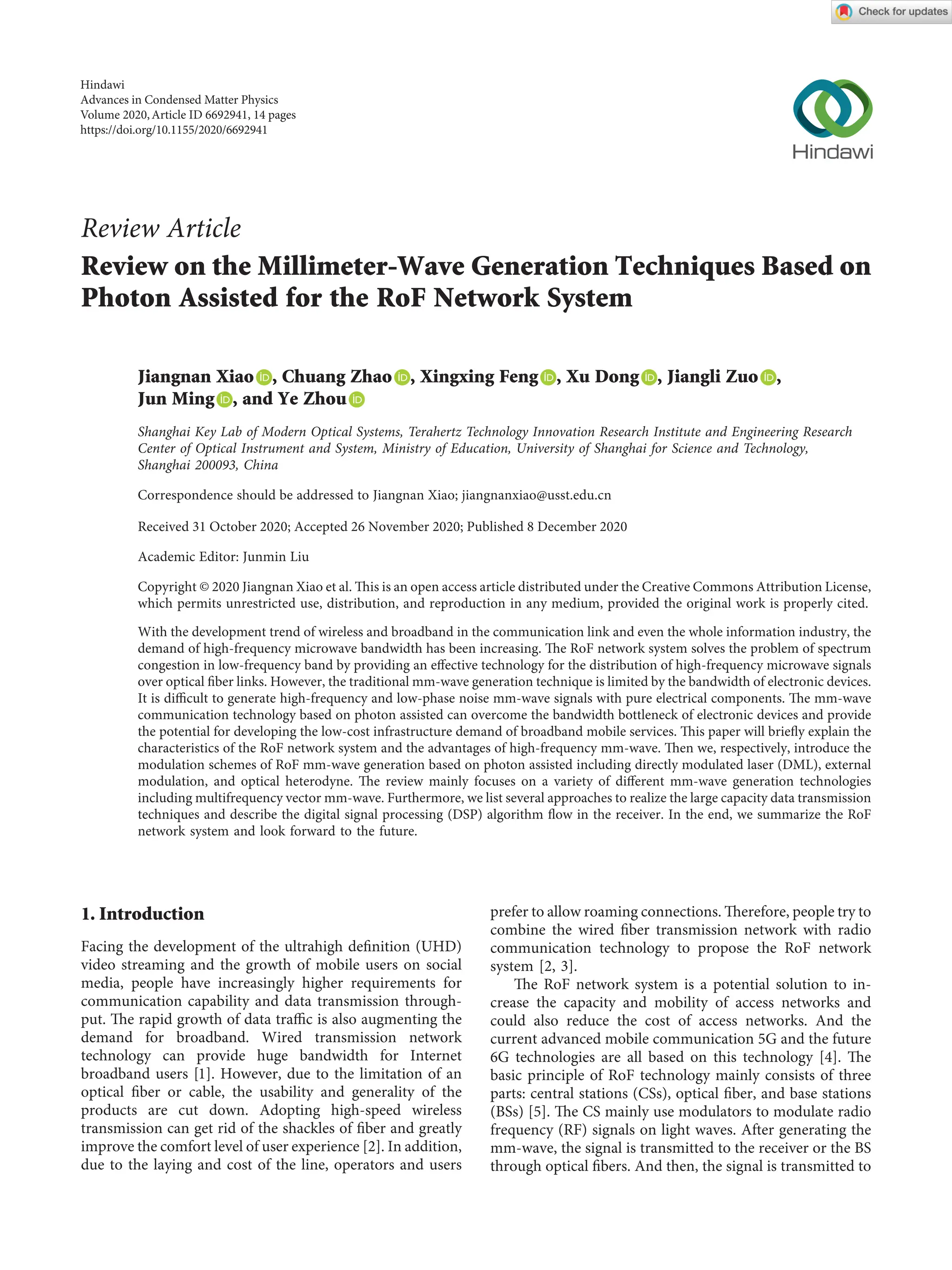 Advances in Condensed Matter Physics - 2020 - Xiao - Review on the ...